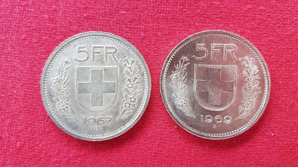 2 x 5 Franken Silbermünzen 60ger Jahre 1965-1967 ab nur 1 Fr (Gebraucht) in Camignolo für CHF 19 ...
