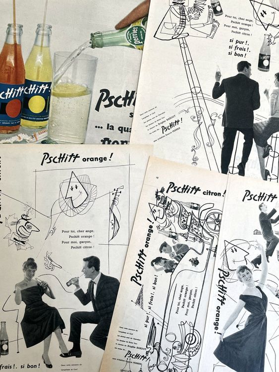 Pschitt Soda Perrier - 5 alte Werbungen / Réclames 1955 (Gebraucht) in ...