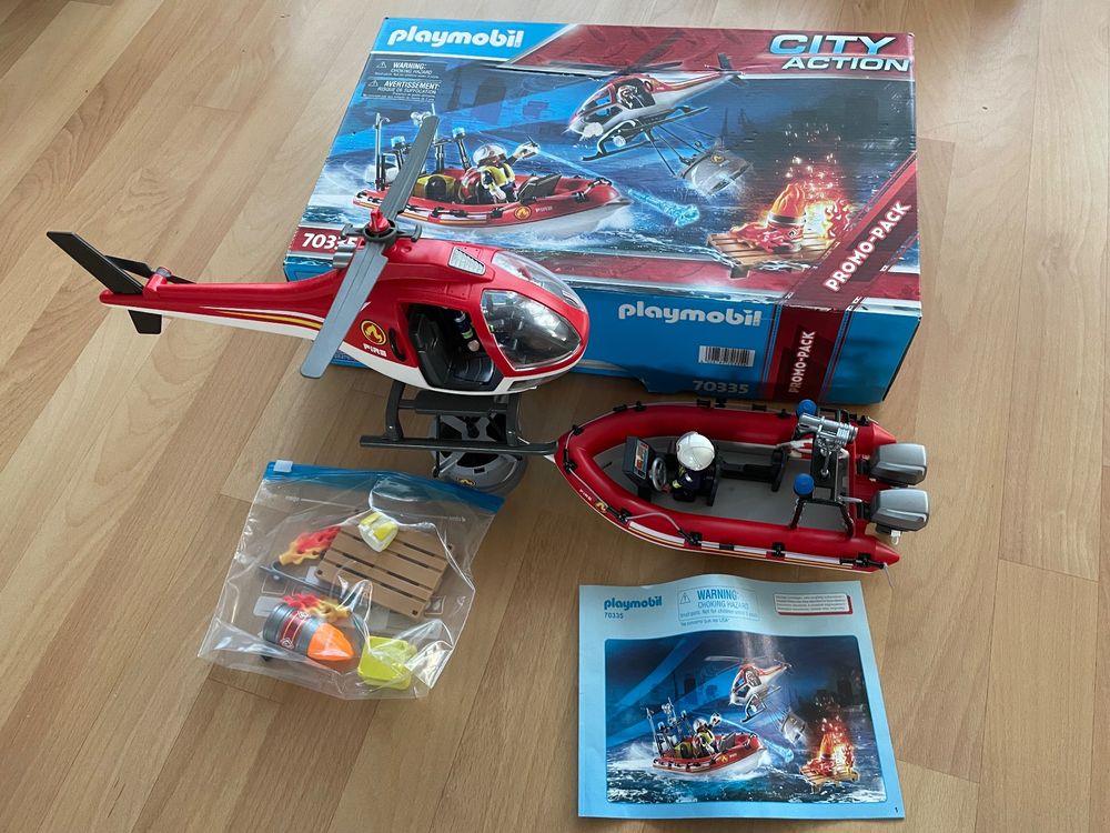Playmobil Feuerwehr 70335 Löschhelikopter mit Boot (Gebraucht) in ...