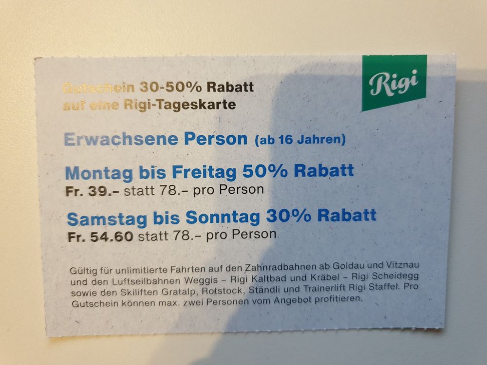 Gutschein 30-50% Rabatt auf Rigi Tageskarte ab CHF 1.00 (Neu (gemäss ...