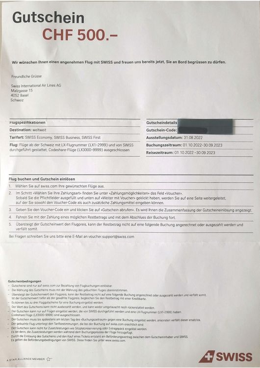 SWISS Wert Gutschein CHF 500 | Kaufen auf Ricardo