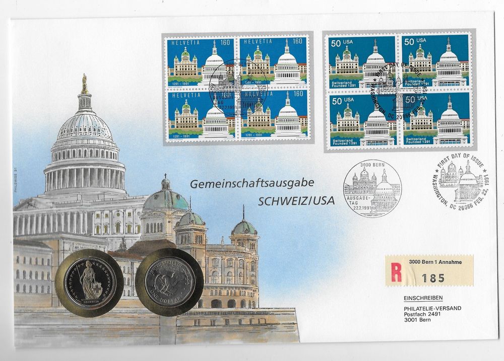 Münzbrief Gem-Ausgabe 1991 Schweiz/USA (Neu (gemäss Beschreibung)) in Hefenhofen für CHF 8 – mit ...