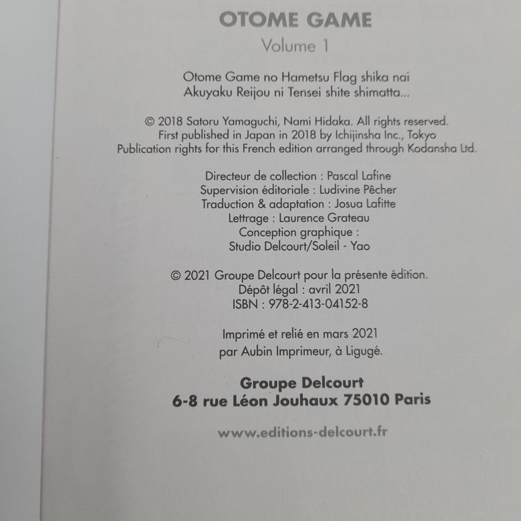 Manga Otome Game tomes 1 et 2 – Yamaguchi & Hidaka – Tonkam (D'occasion ...