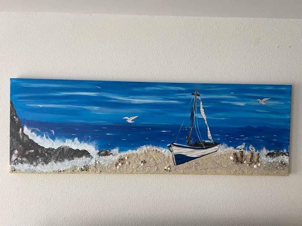 3D Acryl Bild Meer, Strand, Schiff, Muscheln, 150x50, neu! (Neu und originalverpackt) in ...