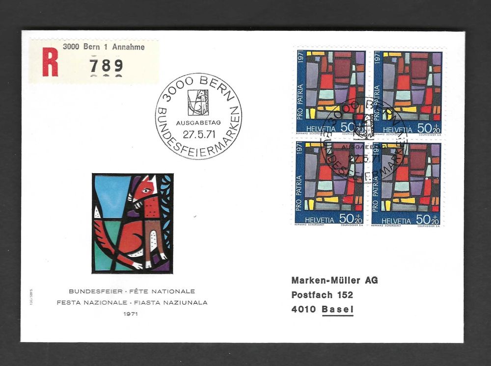 FDC Einschreiben Pro Patria Viererblock 1971 (Gebraucht) in Koblenz für CHF 1 – mit Lieferung ...