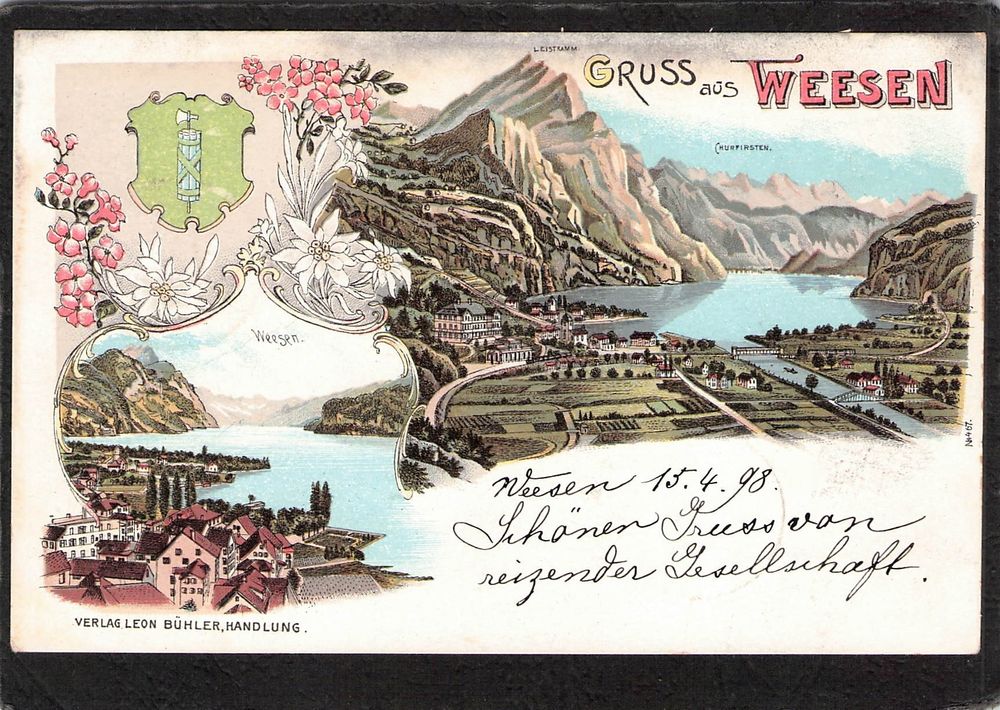 Lithographie: Gruss aus Weesen SG , gel. 15.lV.1898 (Gebraucht) in Reichenburg für CHF 27 – mit ...