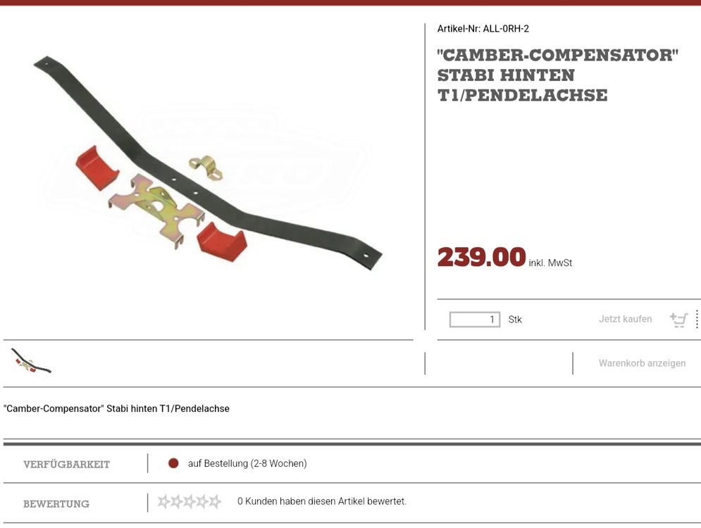 Camber-Compensator Stabi hinten T1/Pendelachse (Gebraucht) in Kölliken ...