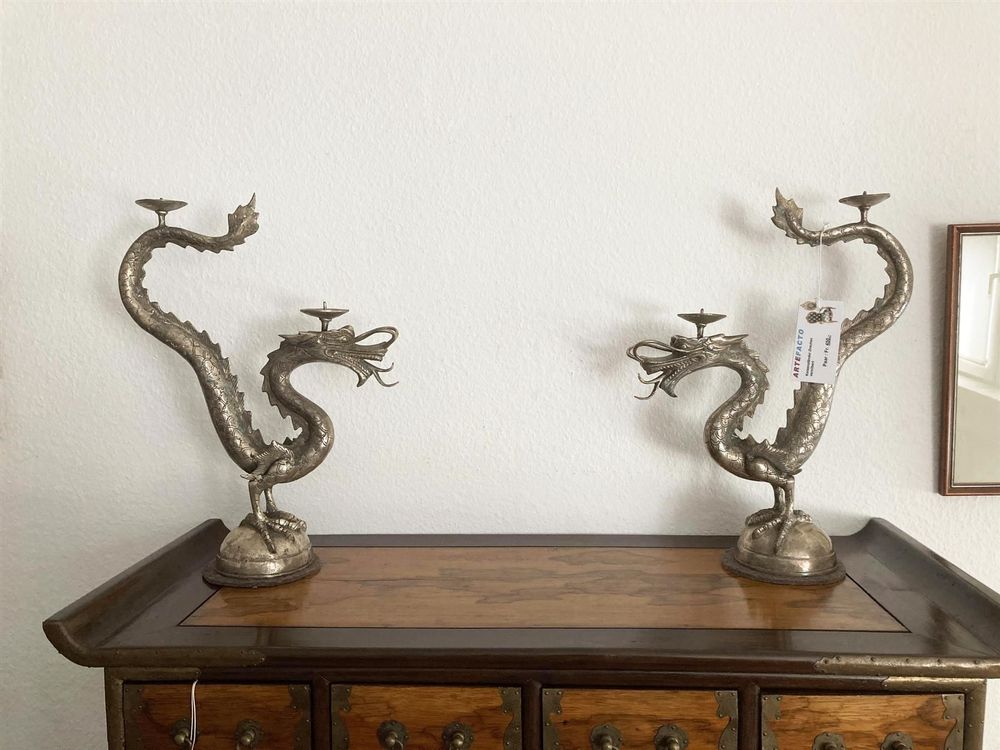 Imposante versilberte Drachen-Kerzenhalter (Paar) 4 Kerzen (Gebraucht) in Geroldswil für CHF 450 ...