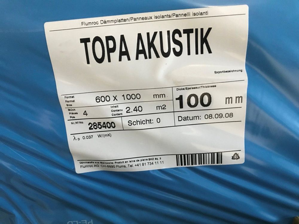 Flumroc Isolationsplatten Topa 100mm (Neu und originalverpackt) in ...