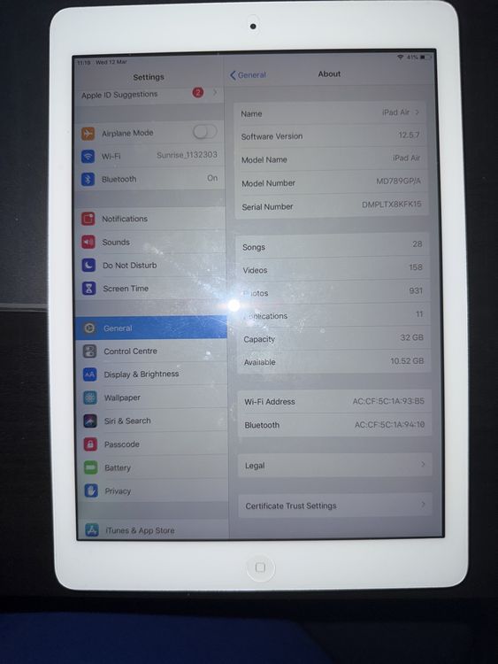 Apple iPad Air (1.Gen) 32 GB in fast neuwertigem Zustand (Gebraucht) in Birmensdorf ZH für CHF ...