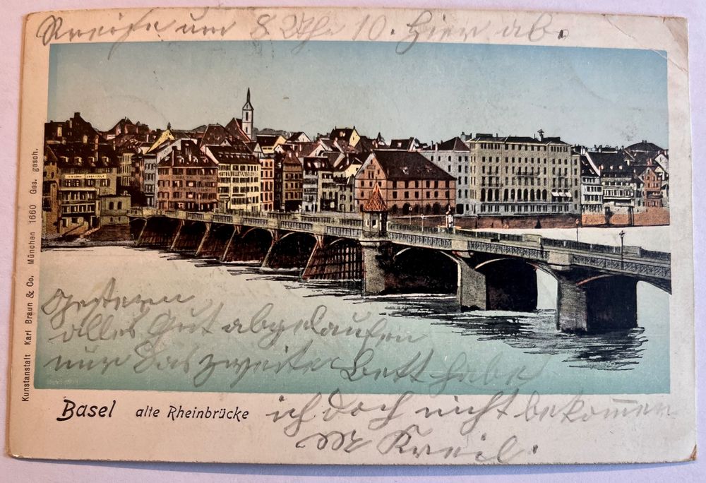 Basel, alte Rheinbrücke, gelaufen 1901 | Kaufen auf Ricardo