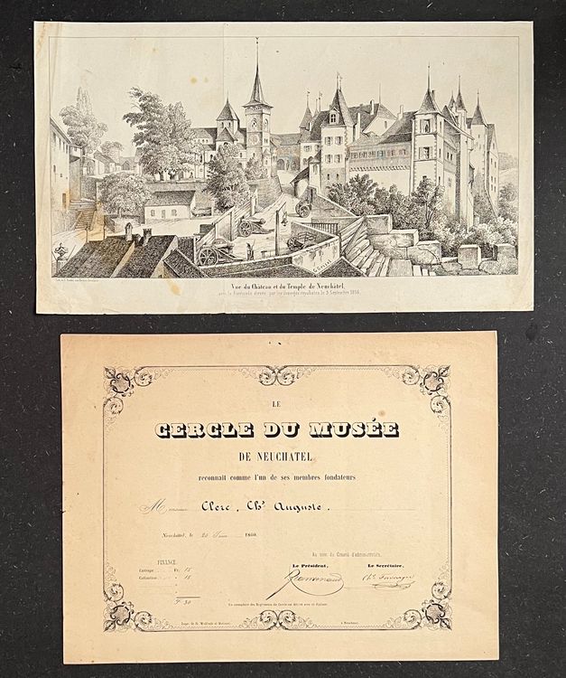Lithographie Vue du Château et de Temple de Neuchâtel 1857 | Kaufen auf Ricardo