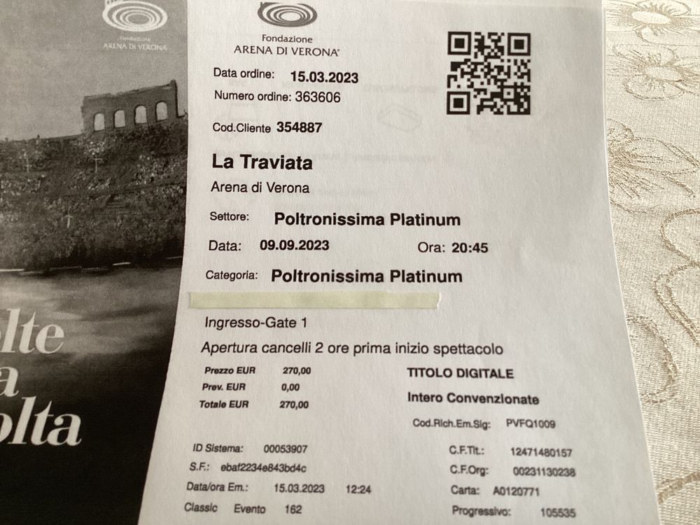 Arena di Verona Ticket LA TRAVIATA 9.9.23 mit ANNA NETREBKO (Neu ...