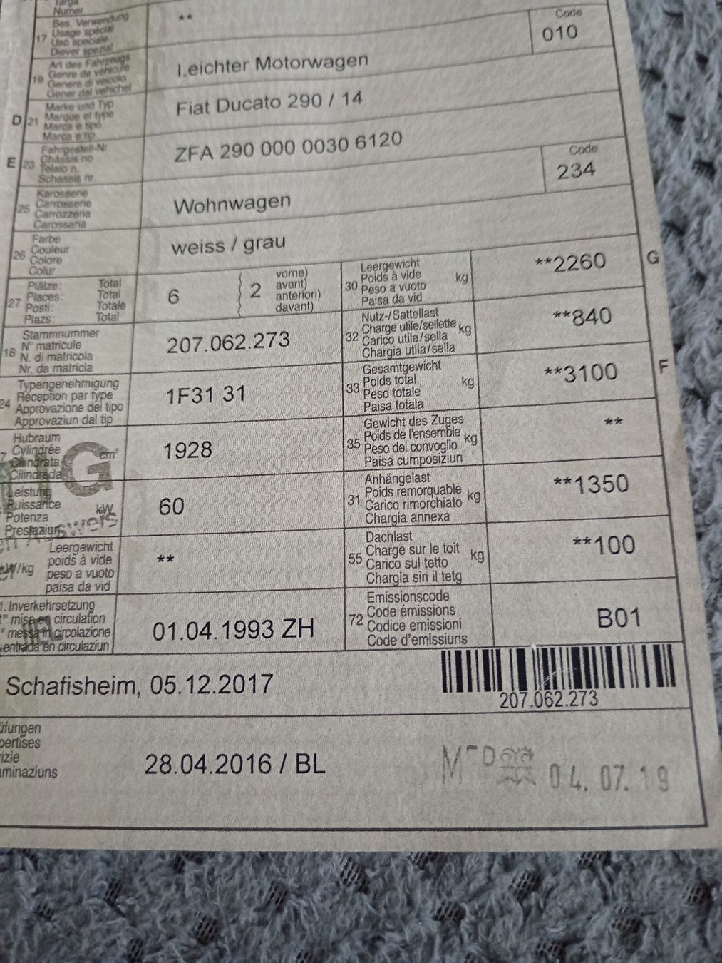 Fiat Ducato Wohnmobil, Bürstner (Gebraucht) in Sargans für CHF 3500 – nur Abholung auf Ricardo ...