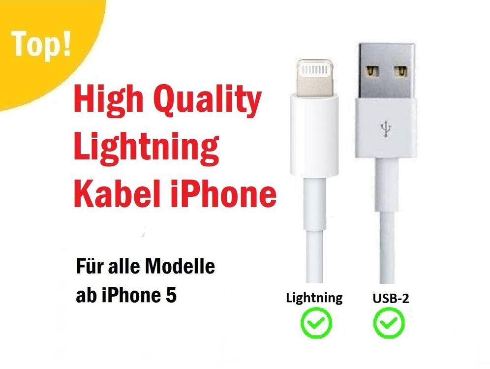Lade-Kabel LIGHTING iPhone 5 6 7 8 9 X XS XR 11 12 13, 14 (Neu (gemäss ...