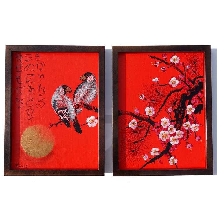 Japanische Sakura J364 ⚡️ Diptychon Acrylgemälde 43x70cm | Kaufen auf Ricardo