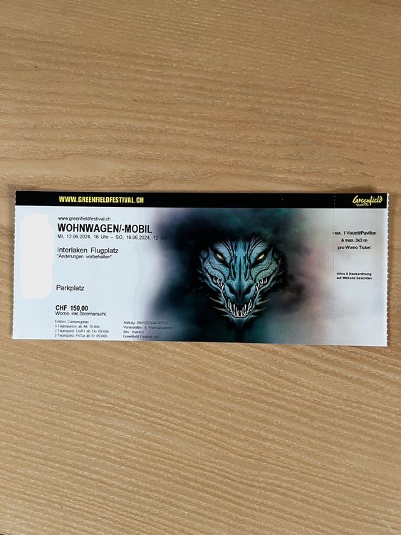 Greenfield 2024 WoMo Ticket (Wohnmobil) (Neu und originalverpackt) in Bellach für CHF 160 – mit ...
