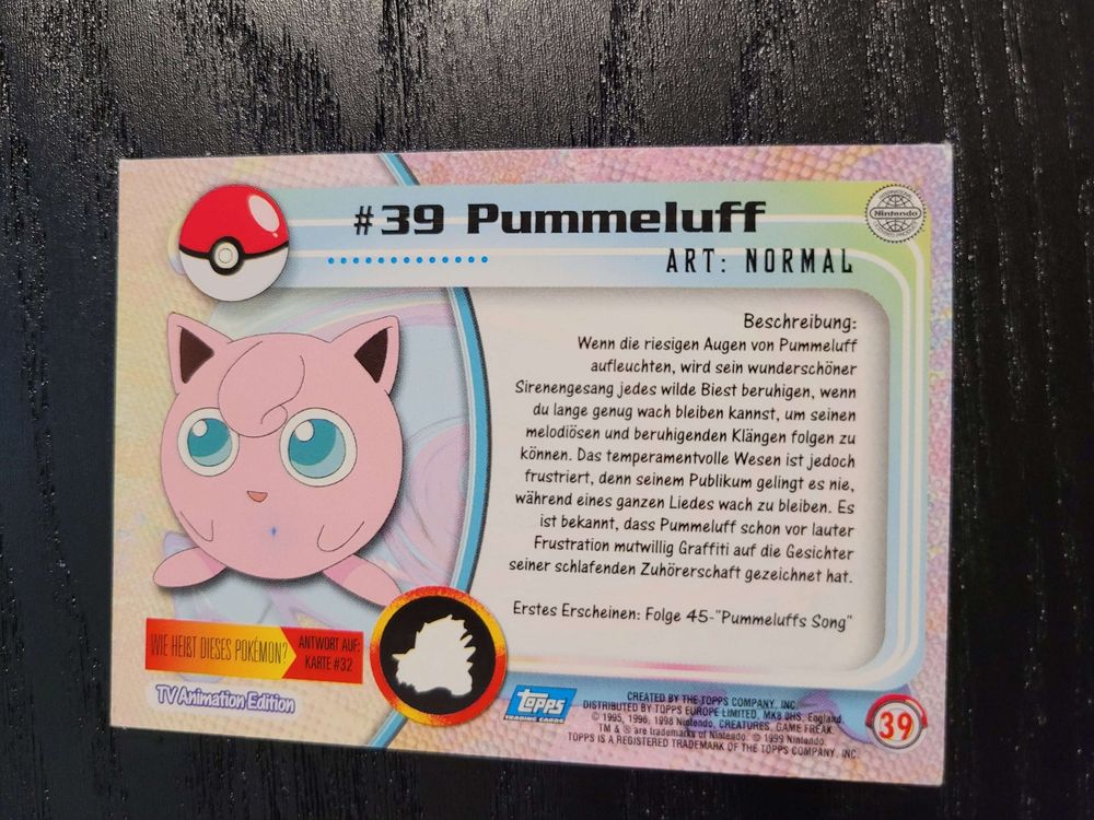 Pokemon Topps TV Animation Serie Pummeluff #39 Holo/Foil (Gebraucht) in ...