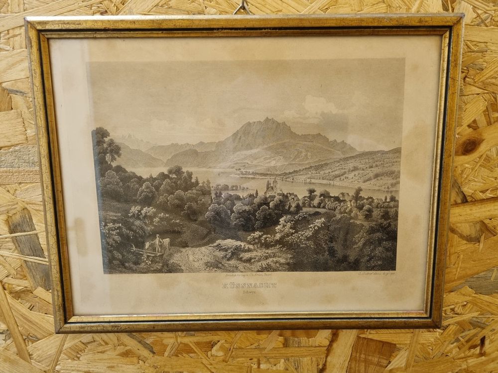 Antiker Stich Küssnacht am Rigi, gerahmt, C. Huber sign. (Gebraucht) in ...