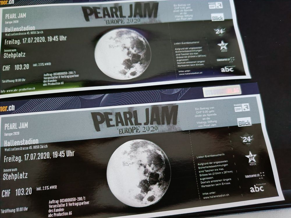 Pearl Jam 2 Stehplatztickets 23.06.2022 | Kaufen auf Ricardo