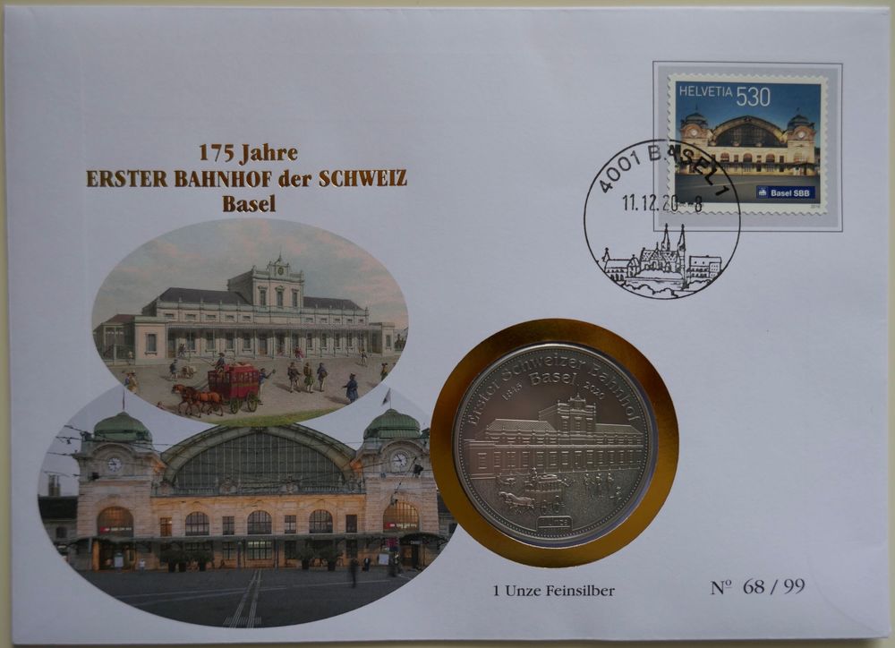 Numisbrief 175 Jahre Erster Bahnhof CH 1 Unze Silbermünze | Kaufen auf Ricardo