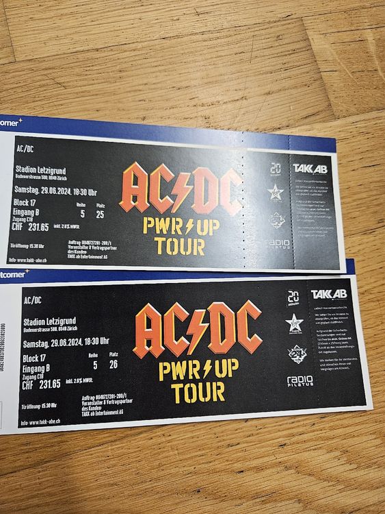 AC/DC Sitzlplatztickets 2 Stück (Neu und originalverpackt) in ...