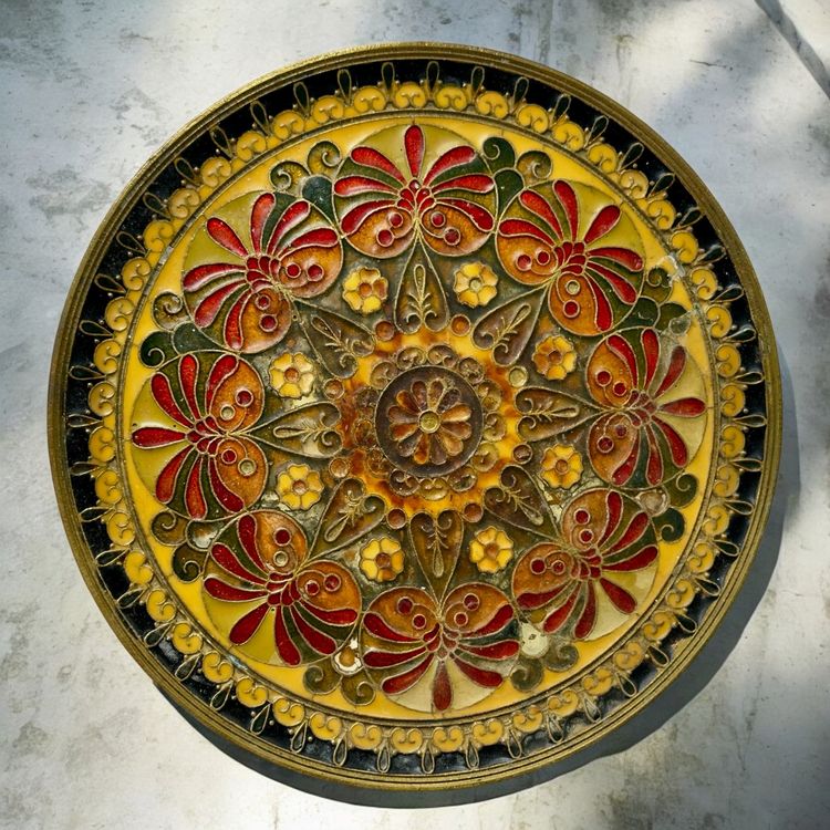 Magnifique plateau vintage en laiton cloisonné motif végétal (Gebraucht ...