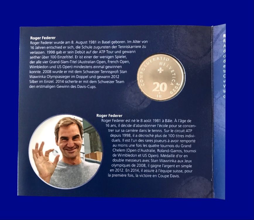 20 Franken Silber Gedenkmünze Roger Federer im Folder | Kaufen auf Ricardo