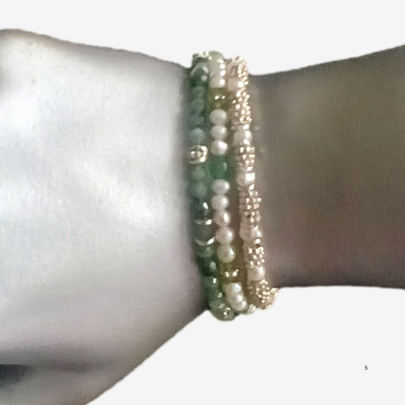 Armband-Trio elastisch – Peridot, Smaragd-Naturstein, Perlen (Neu ...