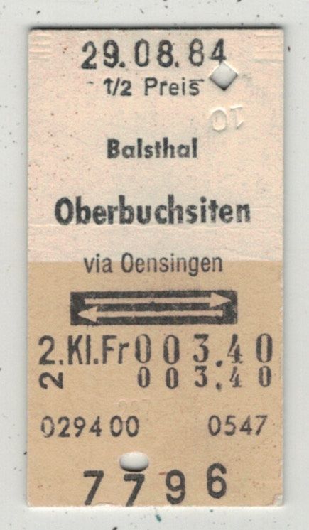 Billet SBB-CFF / Balsthal-Oberbuchsiten (Gebraucht) in La Tour-de-Peilz für CHF 1 – mit ...