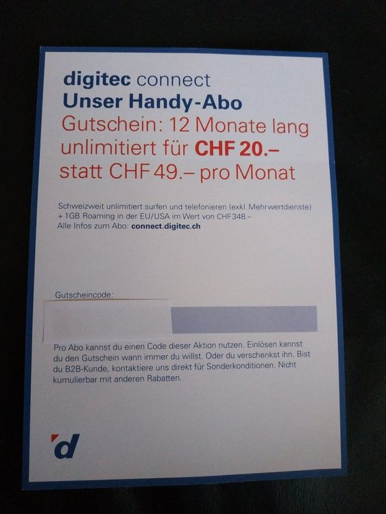 Digitec Connect Gutschein (CHF 348.–) (Neu und originalverpackt) in ...