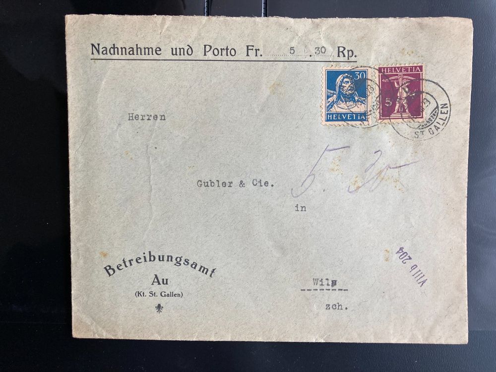 Schweiz 1928 NN-Brief B.amt Au SG MiF 35 Tellkopf u.-knabe (Gebraucht) in Liestal für CHF 2 ...