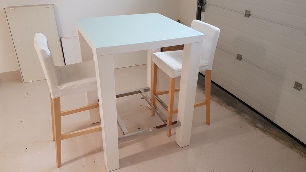 hoher TISCH + 2 STÜHLE in ELEGANTEM BARSTYLE weiss Holz+Glas | Kaufen ...