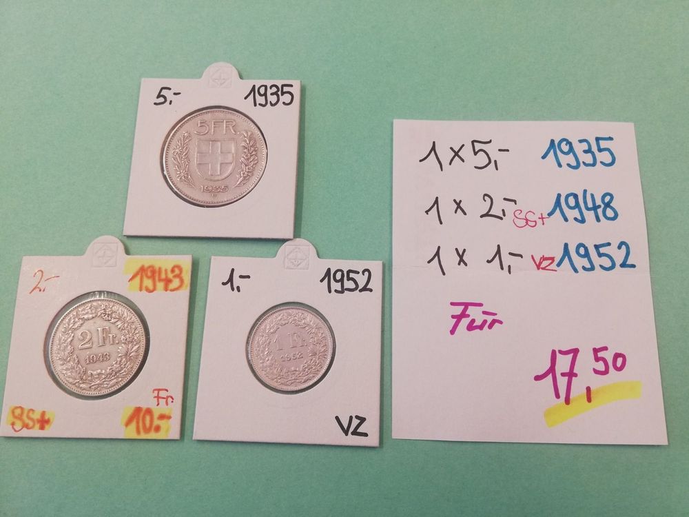 Schweizer Silbermünzen 5Fr/2Fr/1Fr | Kaufen auf Ricardo