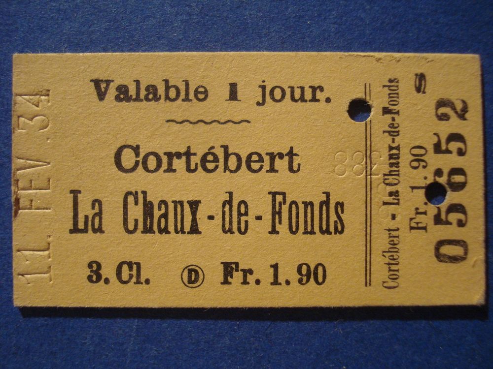 SBB - 11.2.1934 - CORTÉBERT - LA CHAUX-de-FONDS - 3.Classe (D'occasion) à Biel/Bienne pour CHF ...