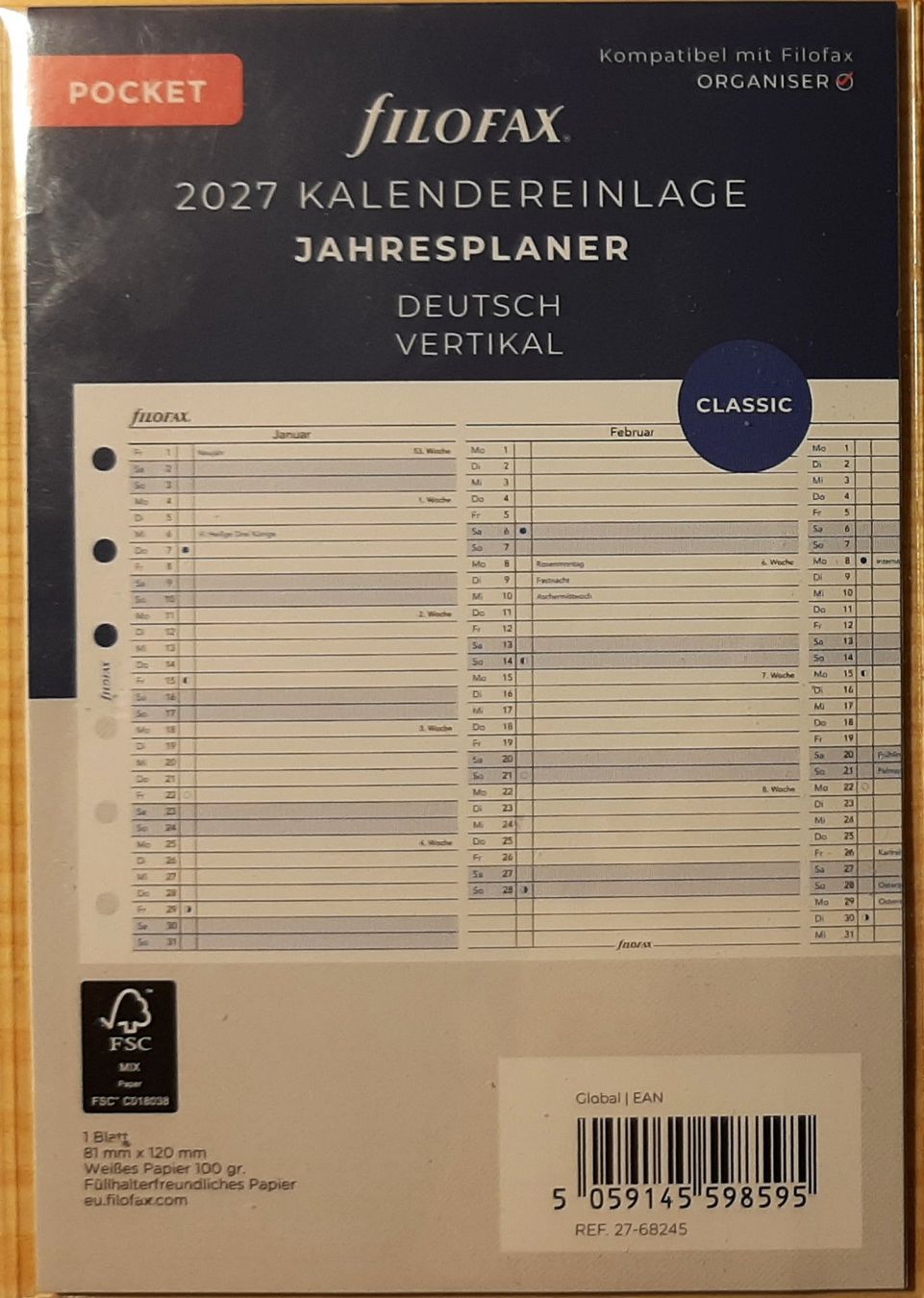 filofax 2027 Kalendereinlage Jahresplaner Deutsch 27-68245 (Neu und ...