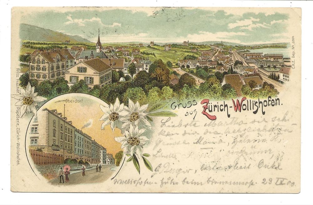 Gruss aus Zürich-Wollishofen - Oberdorf - tolle Litho - 1900 (Gebraucht) in Engelburg für CHF 32 ...