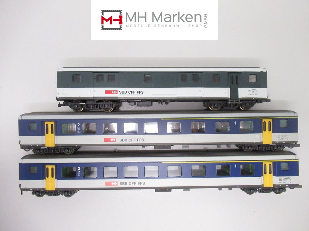Roco 45189+2x 44338 Personenw. 1./2.Kl. +Packwagen DC GS H0 (Gebraucht ...