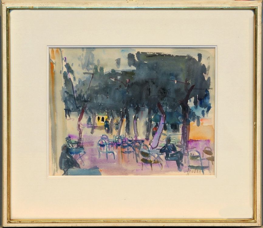 Rudolf Zender. Schweizer Kunst.Café in Athen. Aquarell (Gebraucht) in ...