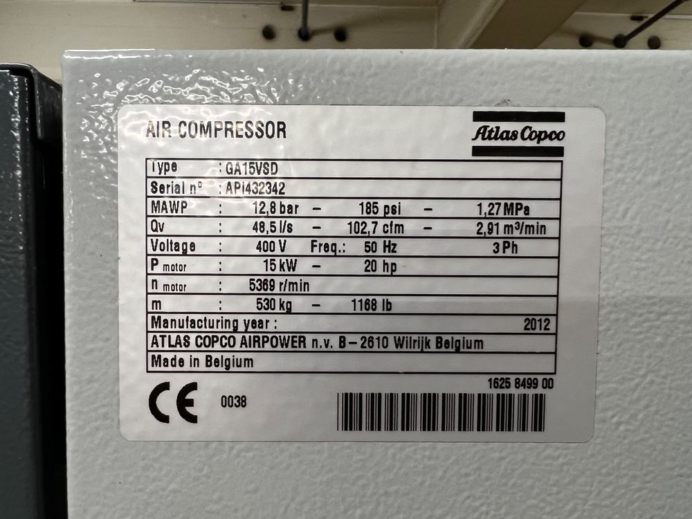 Atlas Copco GA15VSD Kompressor, Baujahr: 2012 | Kaufen auf Ricardo