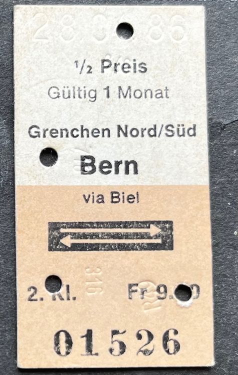 Grenchen Nord/Süd Bern via Biel/ Billett 1983 (Gebraucht) in Wabern für CHF 1.6 – mit Lieferung ...