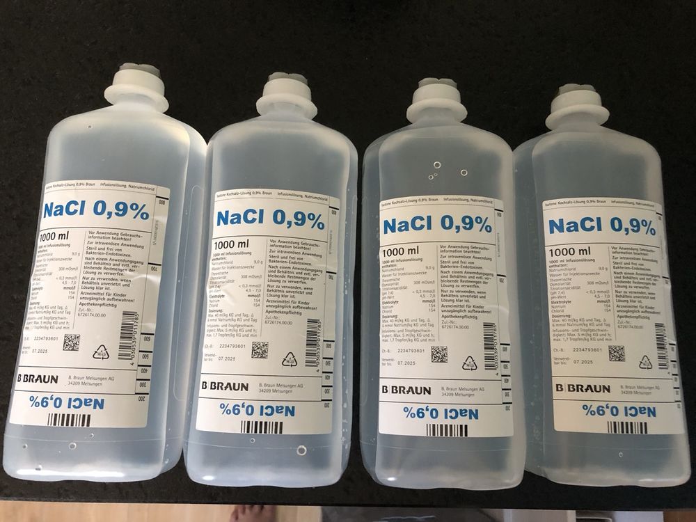 NaCl 0,9% Infusionslösung 1 Liter Braun Spüllösung Kochsalz (Neu und originalverpackt) in ...