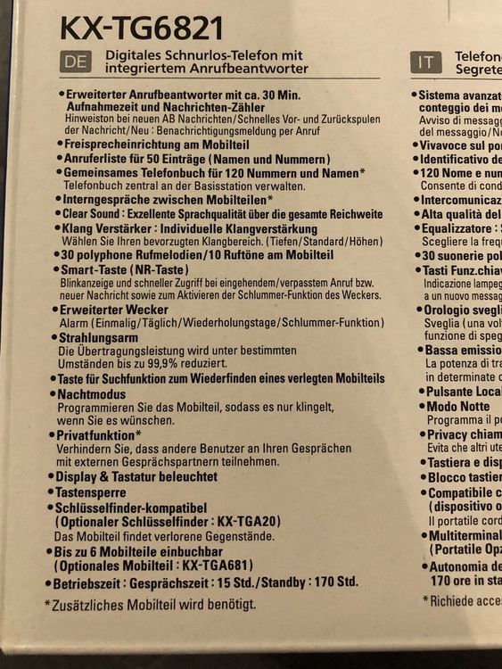 KX-TG6821 Panasonic DECT Telefon mit Anrufbeantworter (Gebraucht) in Dübendorf für CHF 25 – mit ...