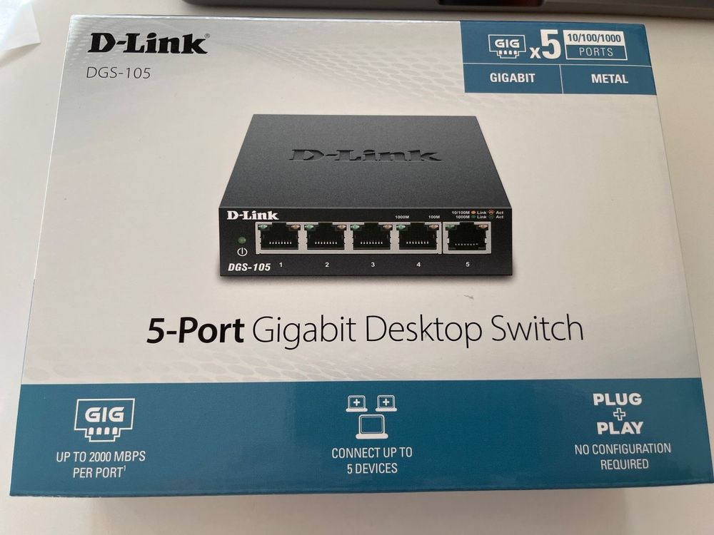 D-Link DGS-105 5-Port Gigabit Desktop Switch (Neu und originalverpackt ...