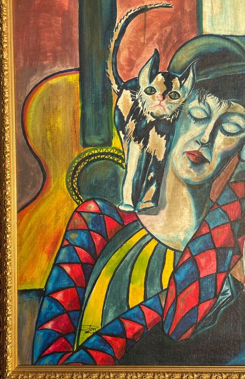 Harlekin mit Katze grosses Gemälde unleserlich Signiert (Gebraucht) in Root für CHF 350 – mit ...