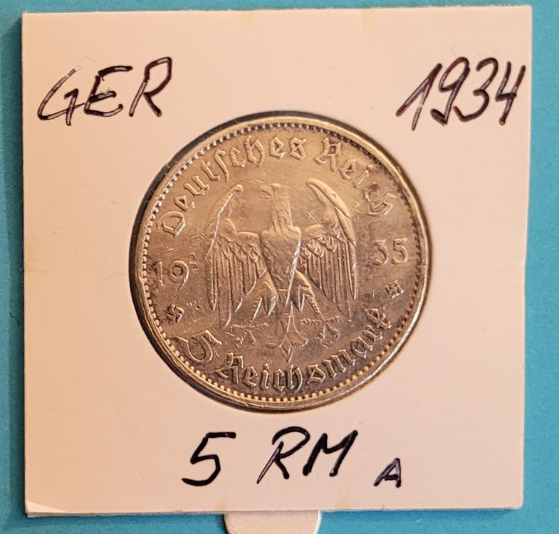 5 Reichsmark 1934 A "Garnisonskirche" Nazi-Deutschland Top (Gebraucht ...