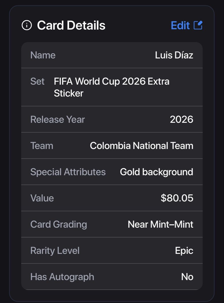 Luis Diaz FIFA WM 2026 Extra Sticker - Gold, Selten! (Neu (gemäss ...