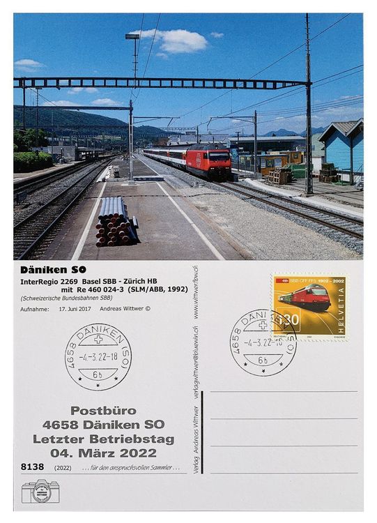 Däniken SO Ansichtskarte Letzttag Post Bahnhof Re 460 024 (Gebraucht) in Bern für CHF 8 – mit ...