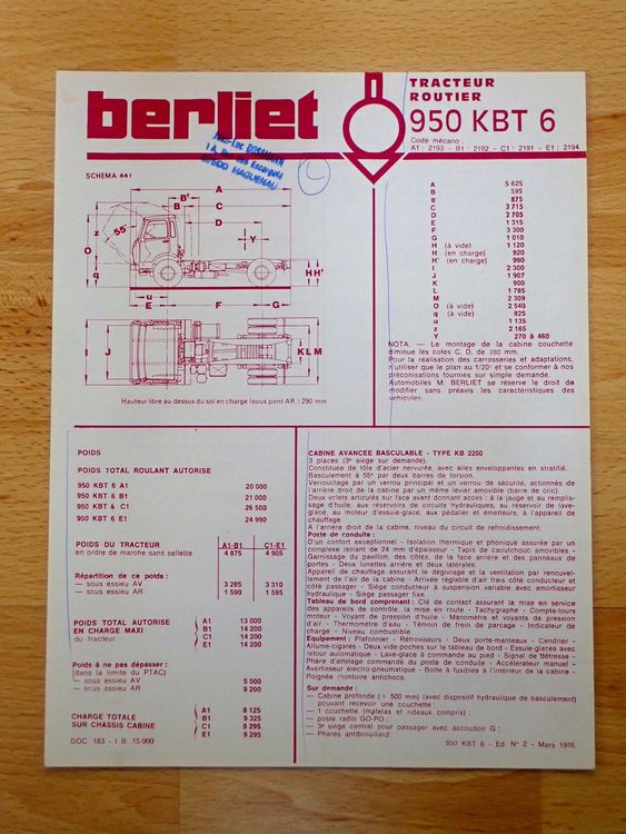 Berliet 950 KBT 6 - fiche technique - P1325 (D'occasion) à Winterthur ...