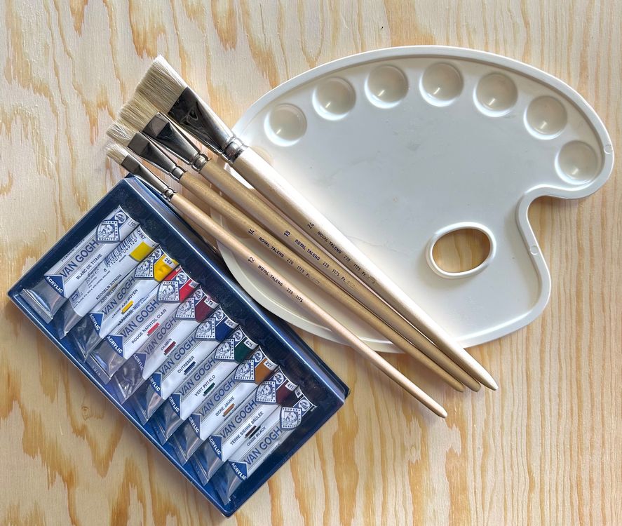 Mal-Set: 10 Acryl-Farben, 4 Pinsel & Mischpalette (neu) | Kaufen auf Ricardo